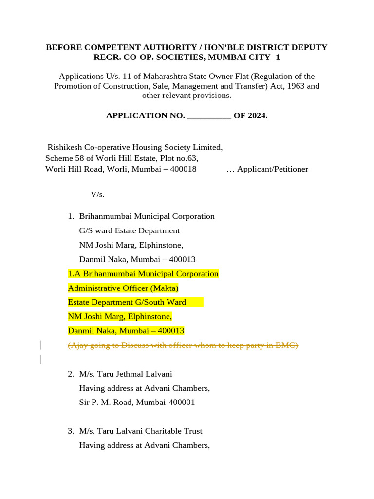 Form Vii Cum Deemed Conveyance Application (Rishikeshchs) | PDF