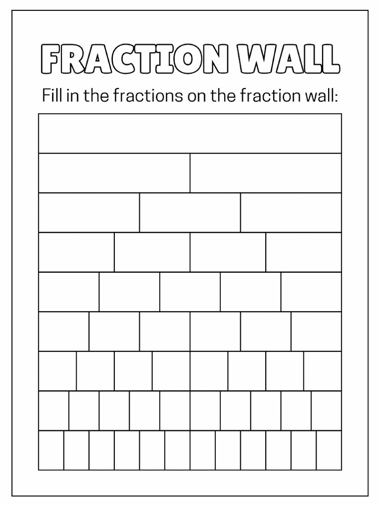 Fraction Wall Mathematics Worksheet Colorful Table | PDF