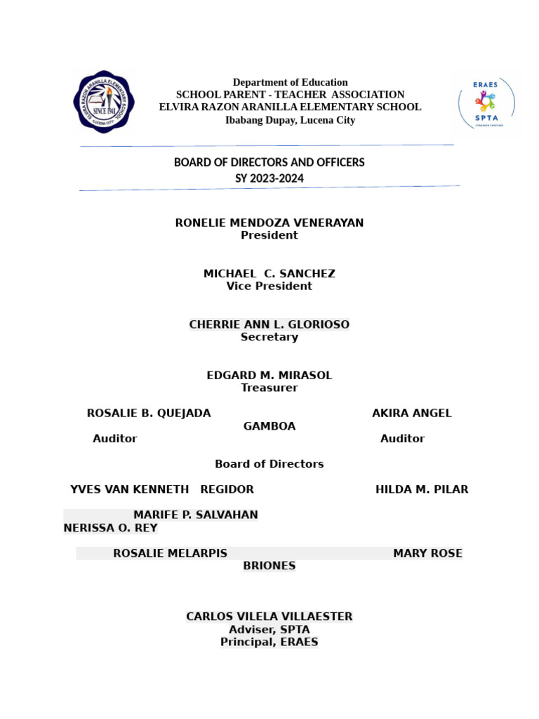 BOARD OF DIRECTORS AND OFFICERS Marker | PDF