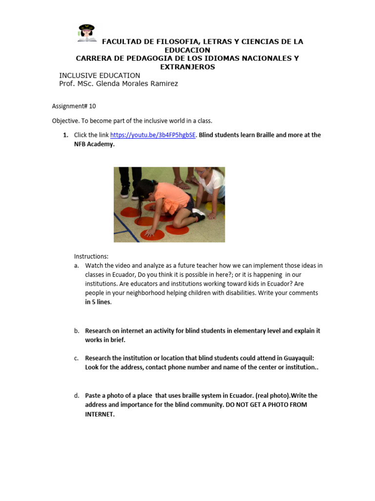 Assignment#10. Braille Teaching VI Studentsx | PDF