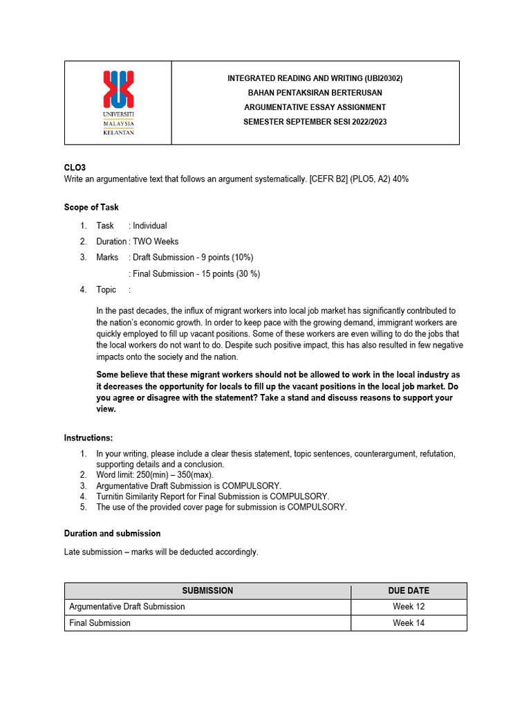Argumentative Essay Assignment | PDF | Vocabulary | Essays
