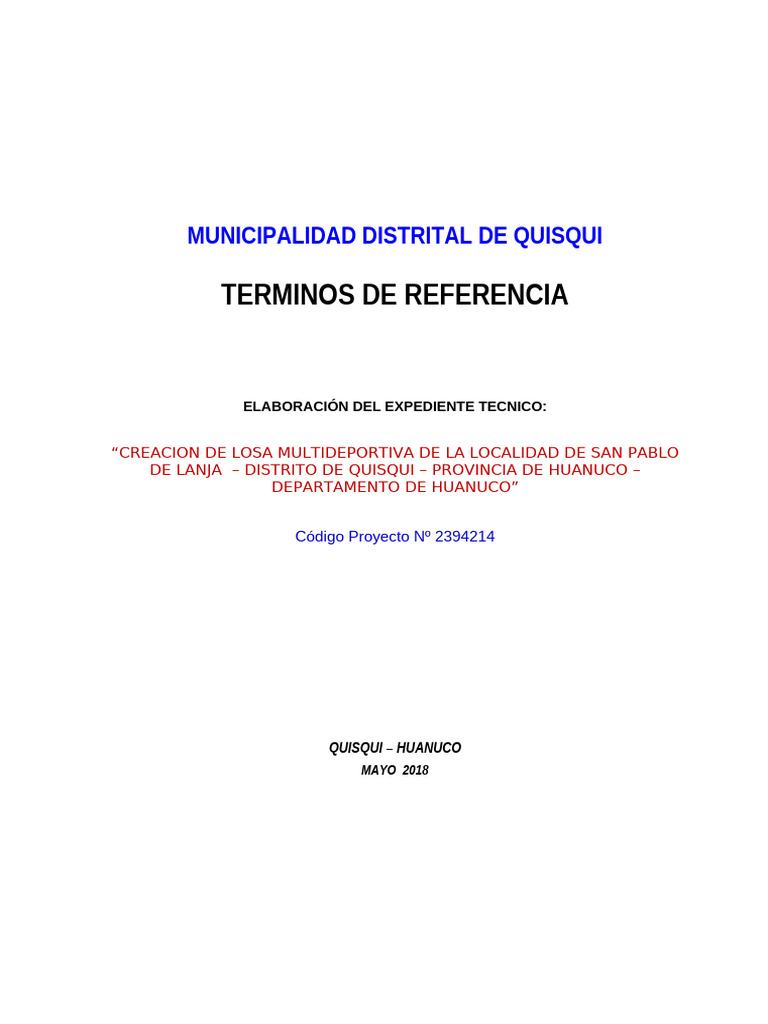 Terminos de Referencia Losa Gasgo | PDF
