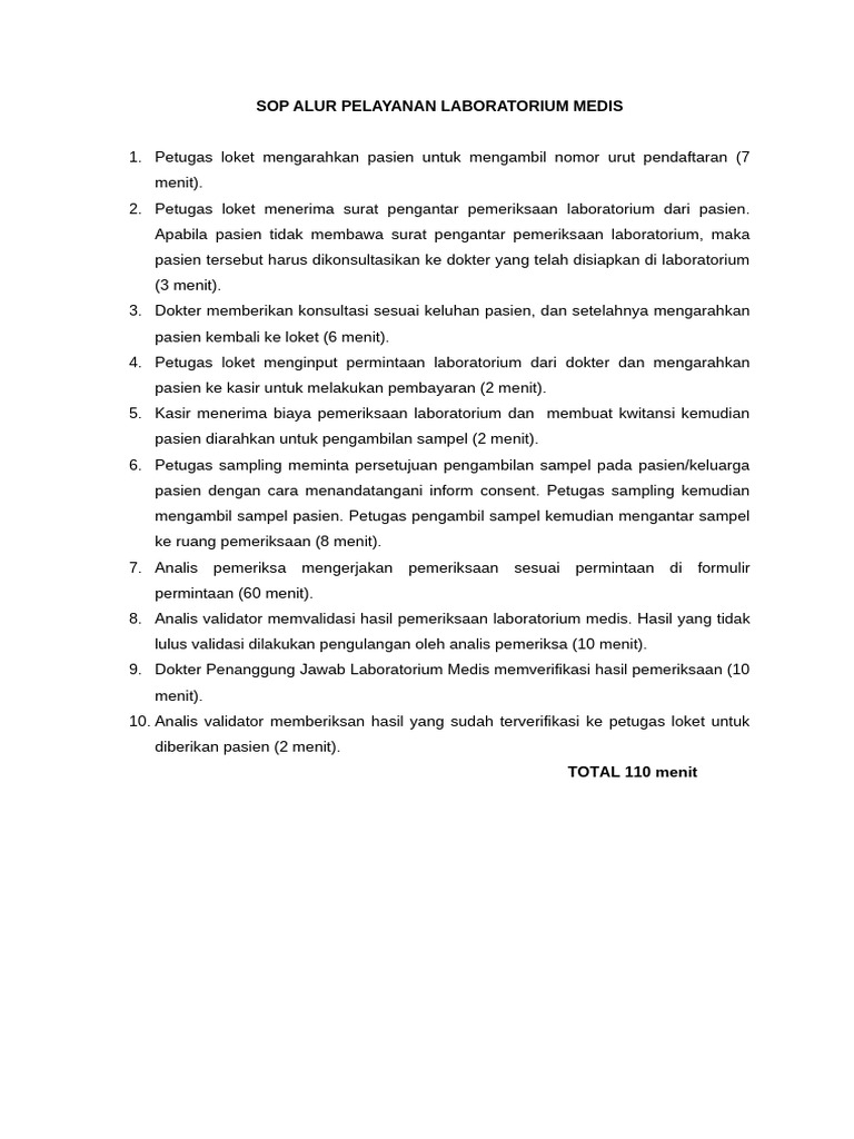SOP Alur Lab Medis Sesuai Bagan Menpan - 6 Sept 2024 | PDF