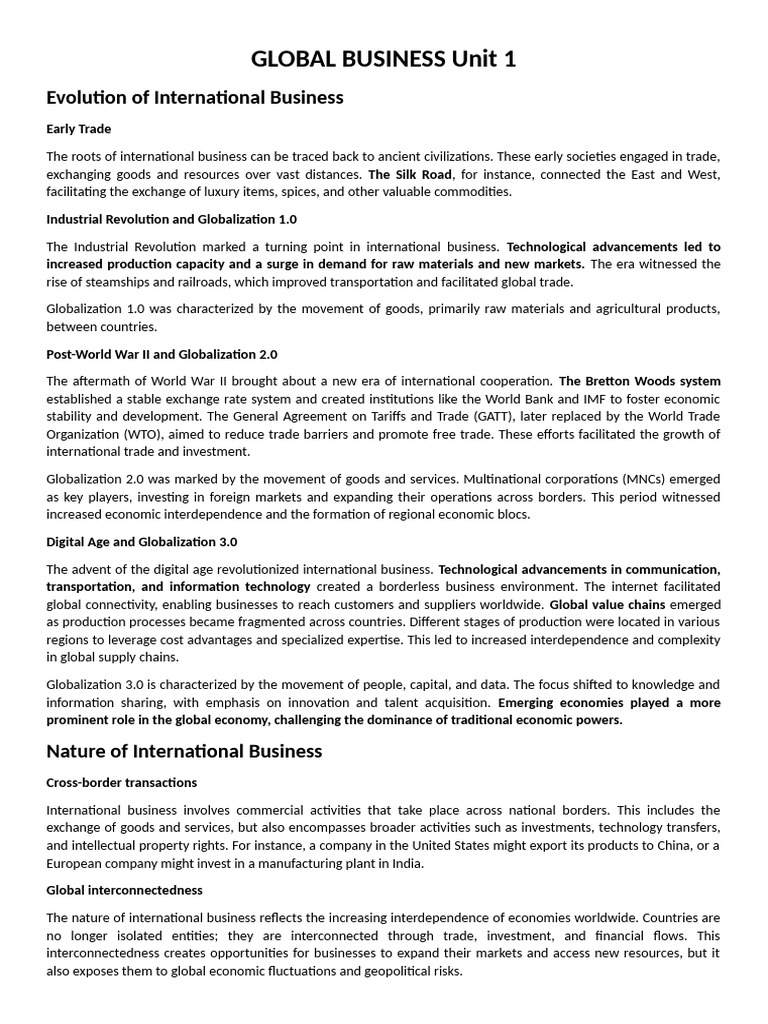 GLOBAL BUSINESS Unit 1 | PDF