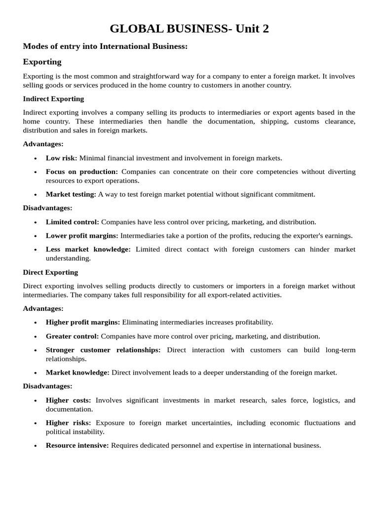 GLOBAL BUSINESS Unit 2 | PDF