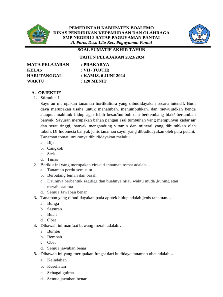 Sumatif Akhir Kls 7 - 125740 | PDF