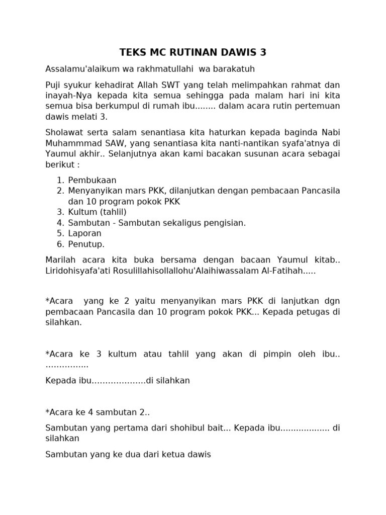 Teks MC Rutinan Dawis 3 | PDF