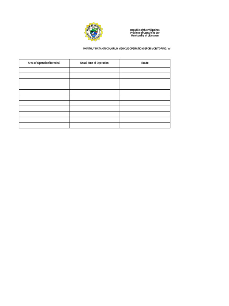 Colorum Vehicle Operations Template | PDF