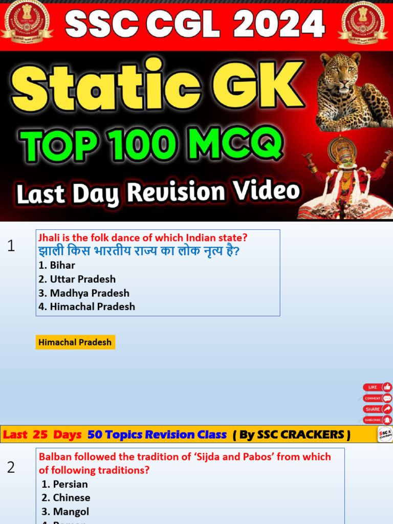 Static GK 100 MCQ | PDF