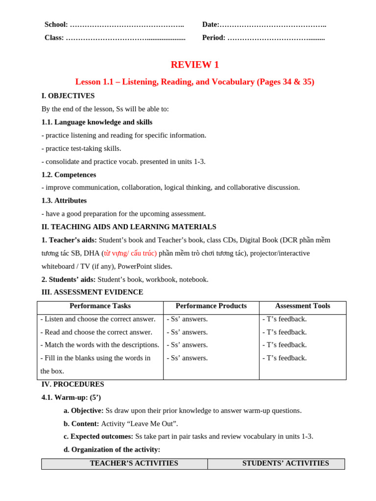 Student Lesson Review Guide | PDF | Vocabulary | Language Arts & Discipline