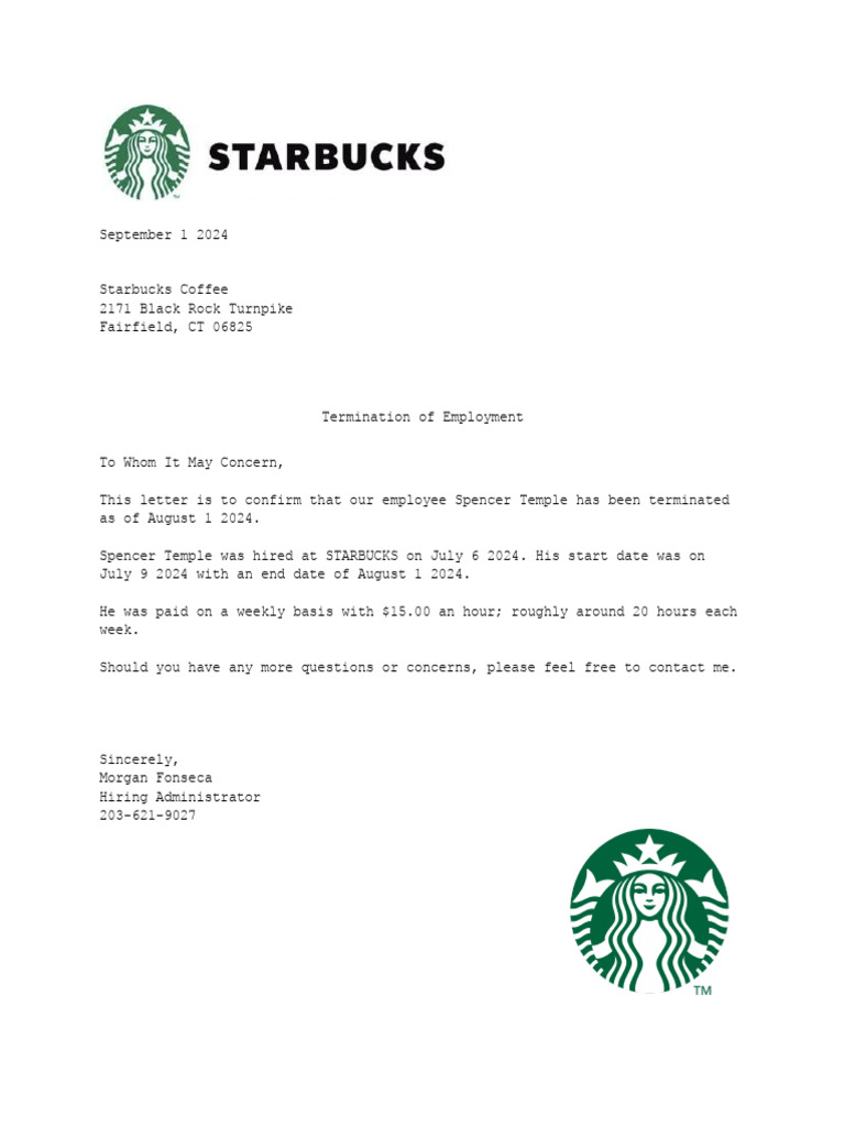 Starbucks Termination | PDF