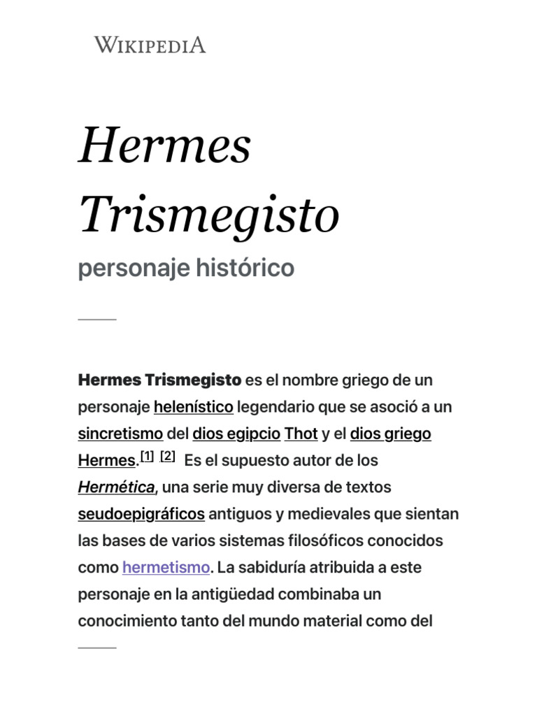 Hermes Trismegisto - Wikipedia, la enciclopedia libre | PDF