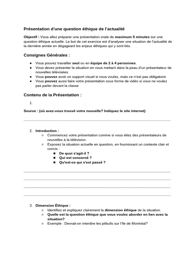 Consignes - Question Éthique D'actualité | PDF