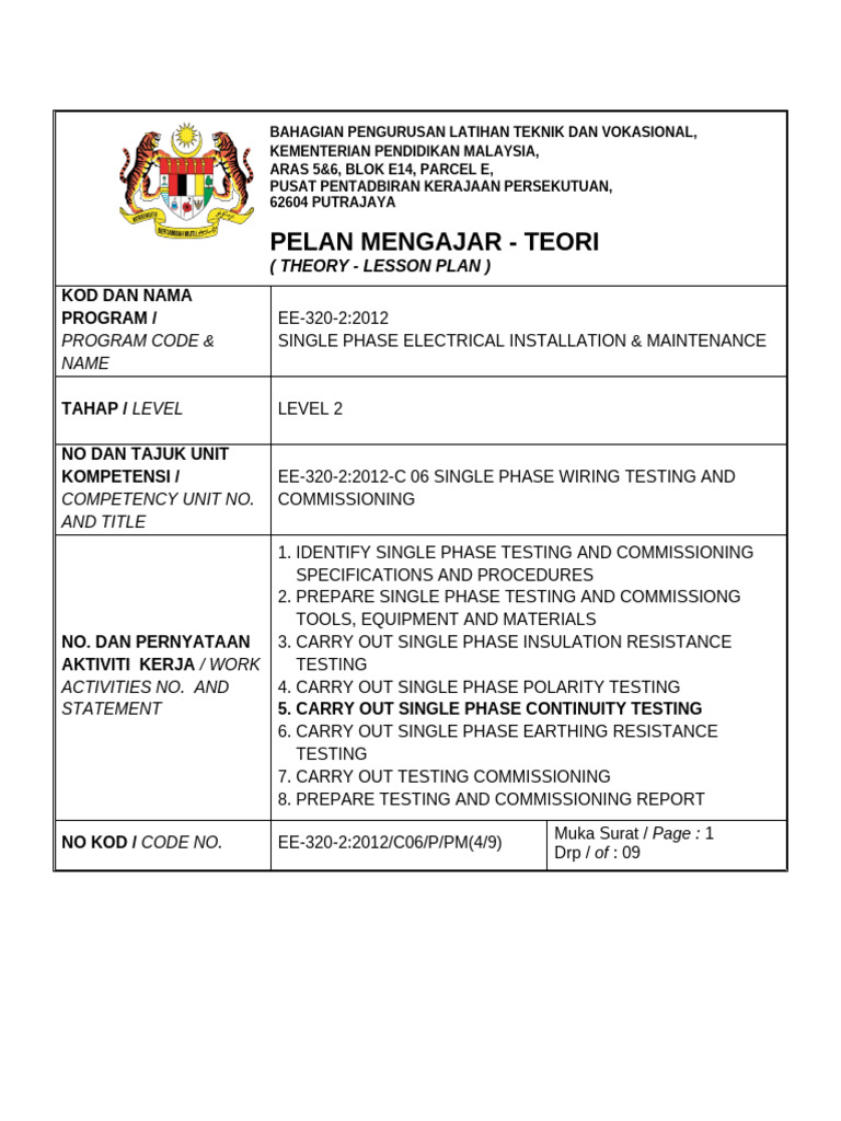 Pelan Mengajar - Teori: (Theory - Lesson Plan) | PDF