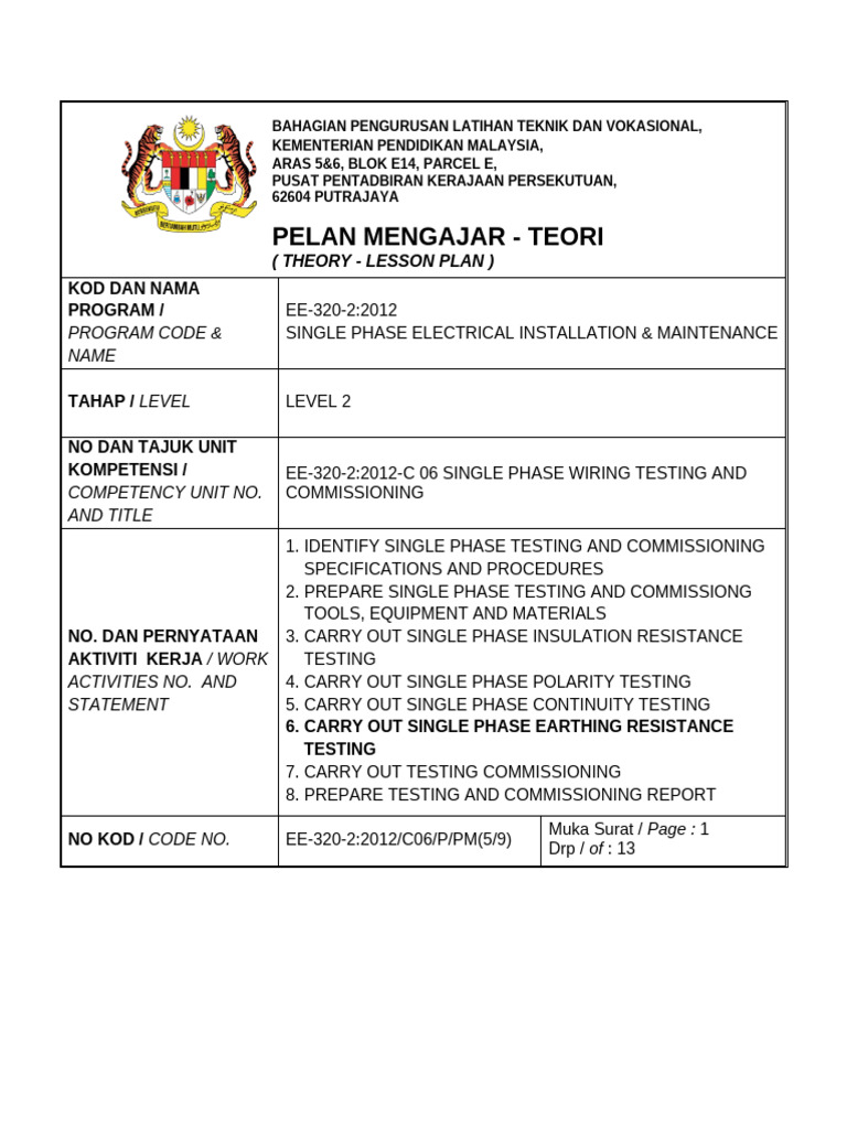 Pelan Mengajar - Teori: Kod Dan Nama Program | PDF