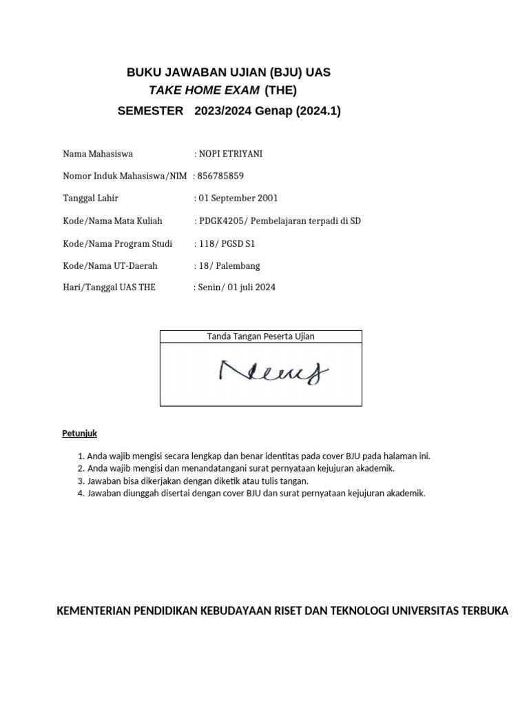 Buku Jawaban Ujian Nopi Etri Yani .. | PDF