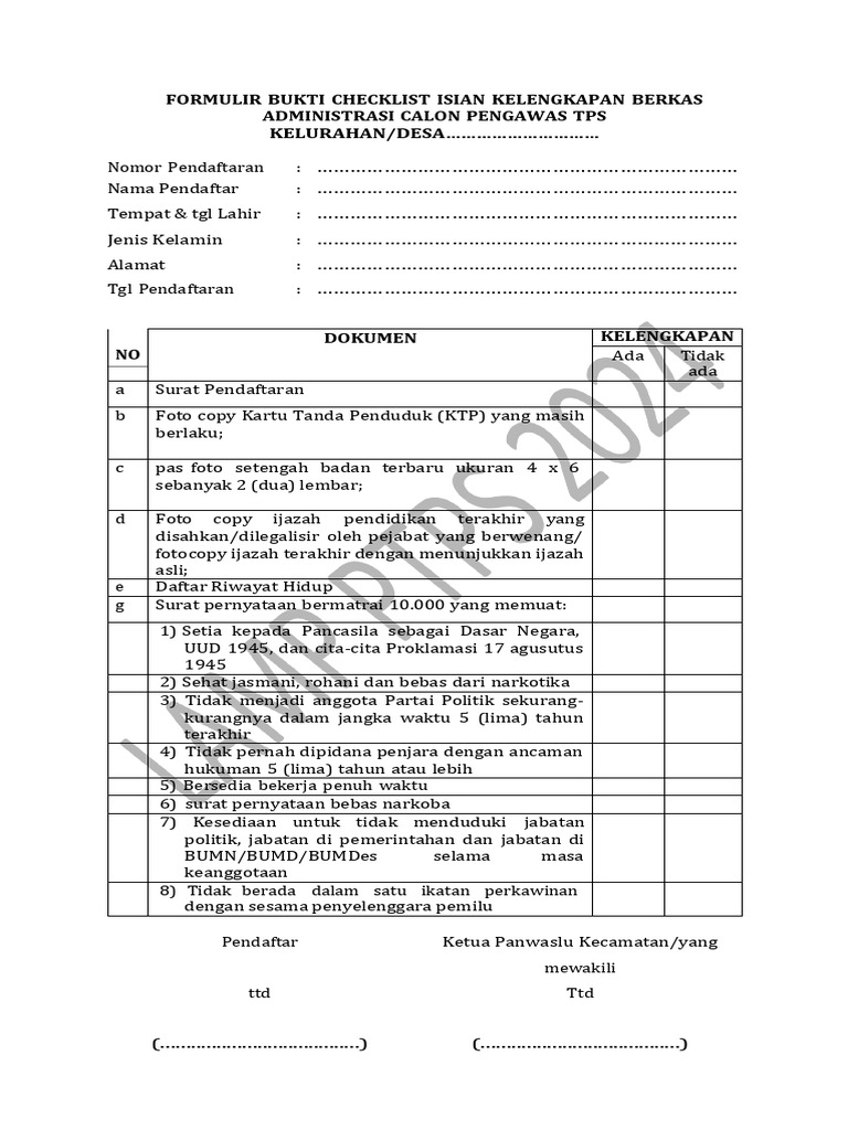 Cheklist Pendaftaran PTPS | PDF
