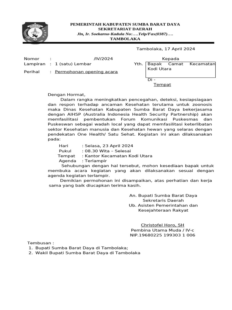 Draft Surat Permintaan Opening Acara | PDF