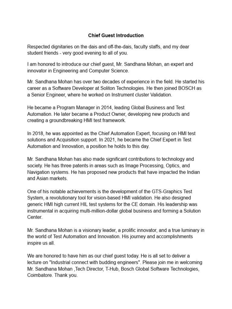 Chief Guest Introduction | PDF