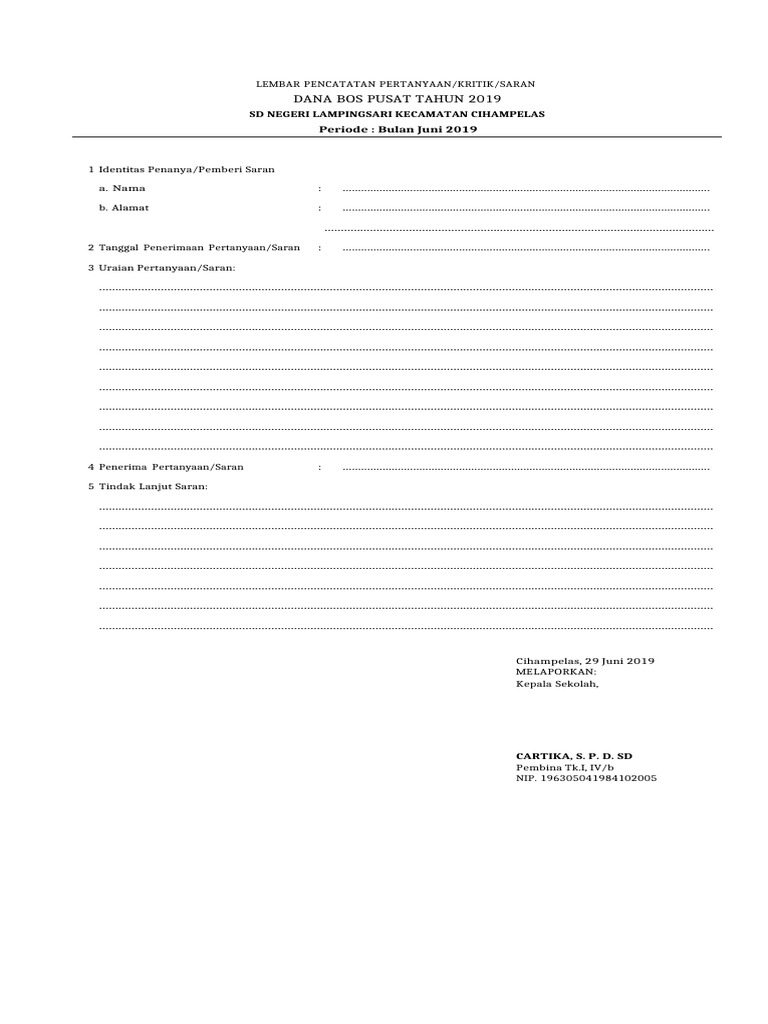 Lembar Kritik - Saran - 2019 | PDF