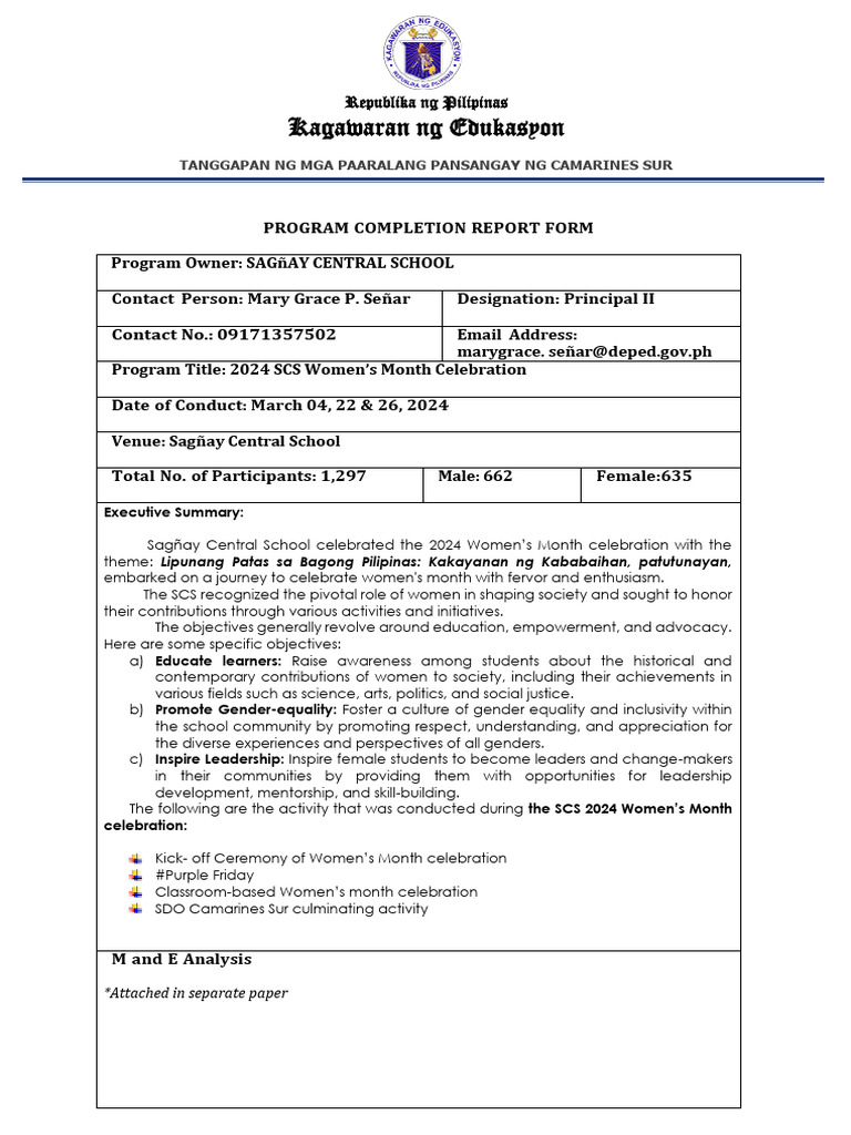 SCS - School Completion Report | PDF | Social Psychology