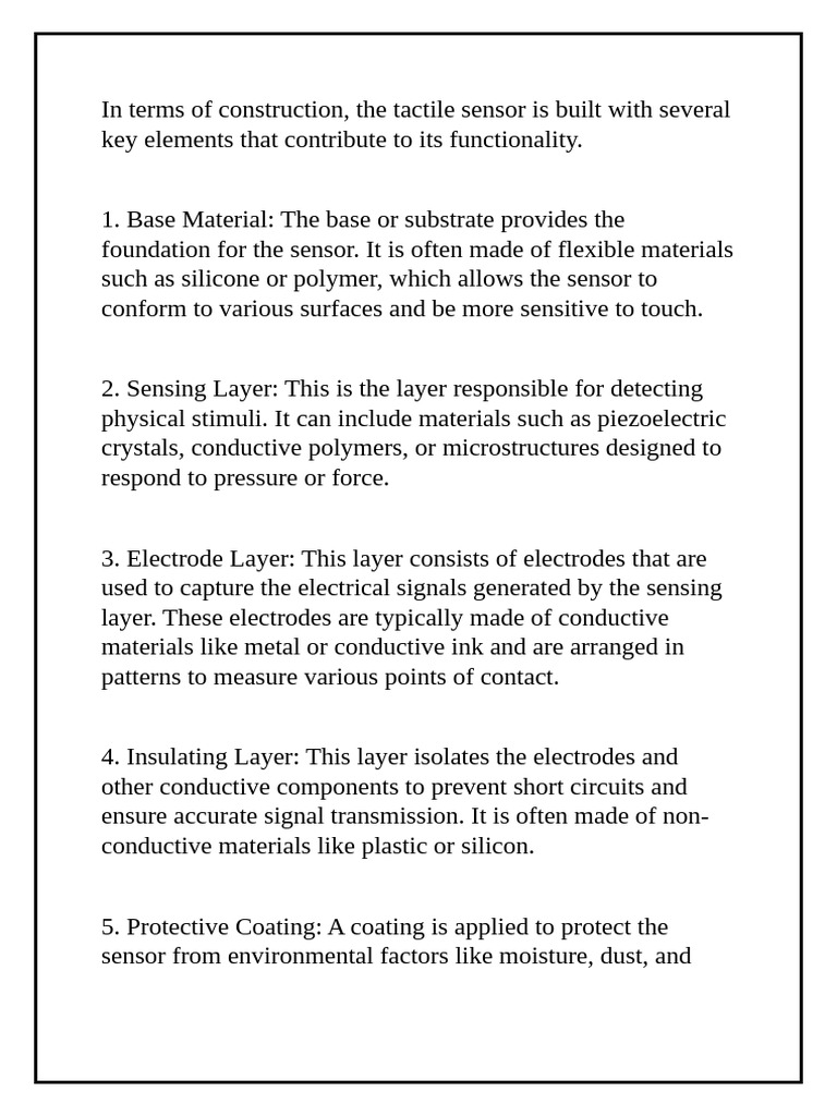 Tactile Sensor Construction - Speaker Notes | PDF