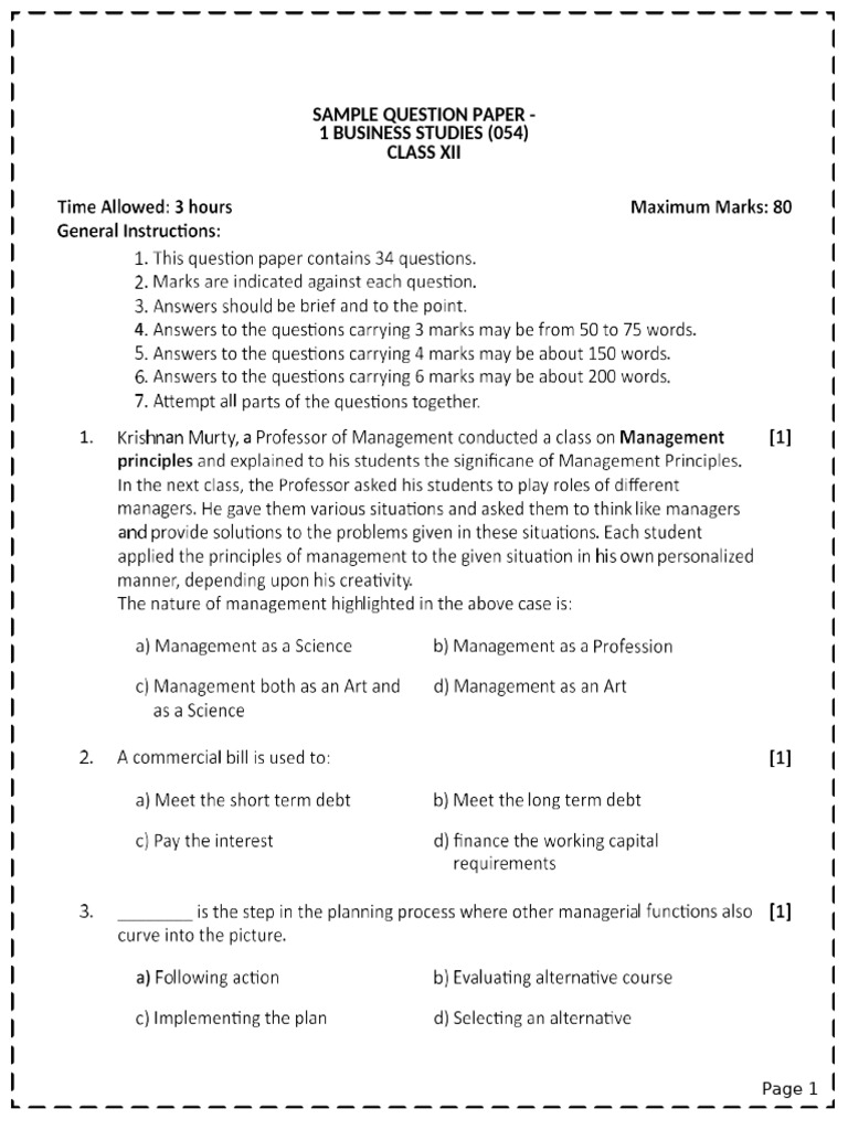 BST Sample Paper 1 | PDF