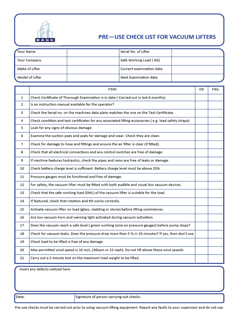 Pre Use Checklist | PDF