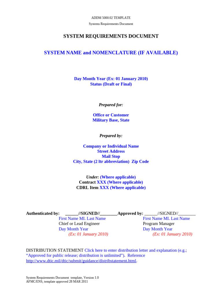 System Requirements Document (SRD) Template | PDF