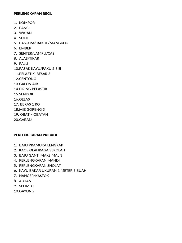 PERLENGKAPAN REGU PRAMUKA | PDF