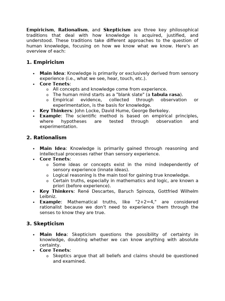 Empiricism Skepticism Rationalism | PDF | Rationalism | Philosophy