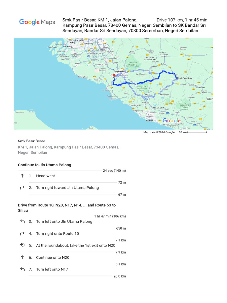 SMK Pasir Besar To SK Bandar Sri Sendayan - Google Maps | PDF
