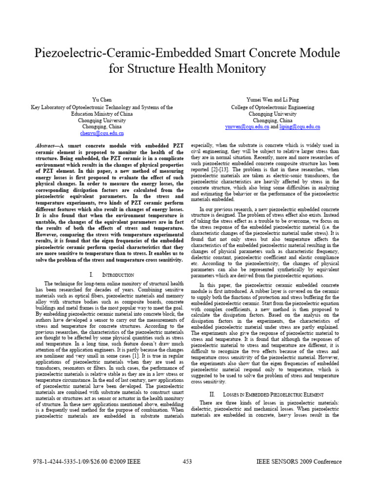 Piezoelectric-Ceramic-Embedded Smart Concrete Module For Structure Health Monitory | PDF