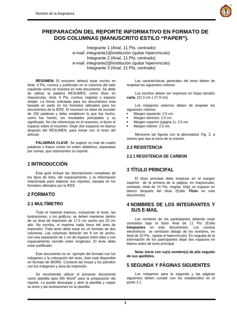 Formato Reporte Tipo IEEE | PDF