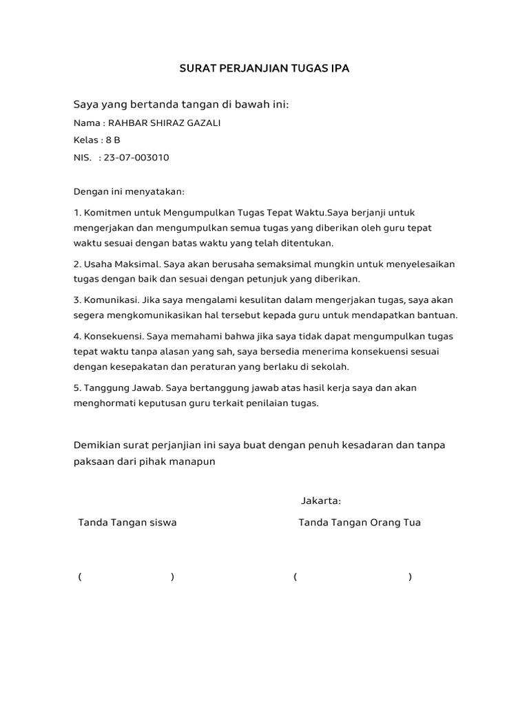 Surat Perjanjian Tugas Ipa | PDF