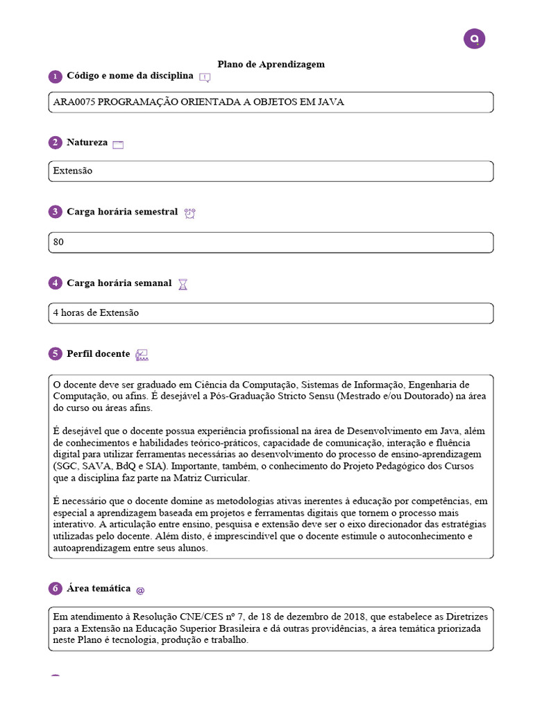 Plano de Ensino POO em Java | PDF
