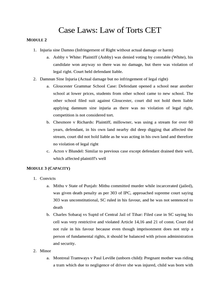 Torts Case Laws | PDF