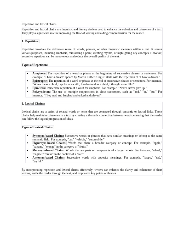 Repetition & Lexical Chains | PDF