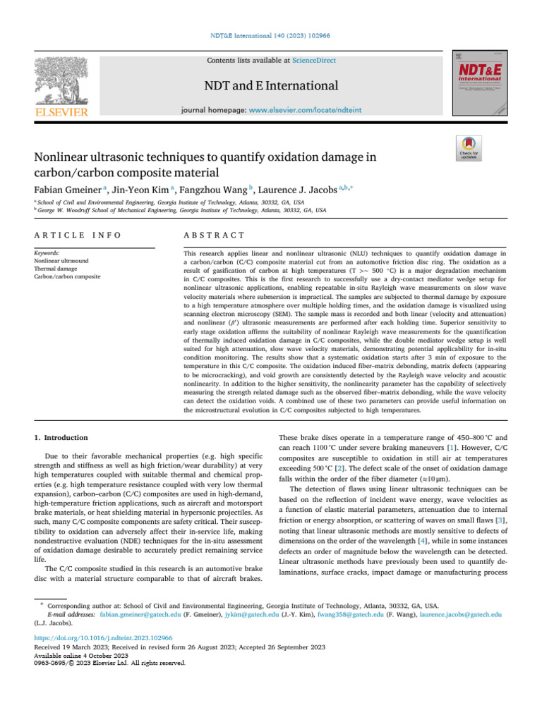 2023 - Nonlinear Ultrasonic Techniques To Quantify Oxidation Damage in ... 2023 - Nonlinear Ultrasonic Techniques To Quantify Oxidation Damage in ...