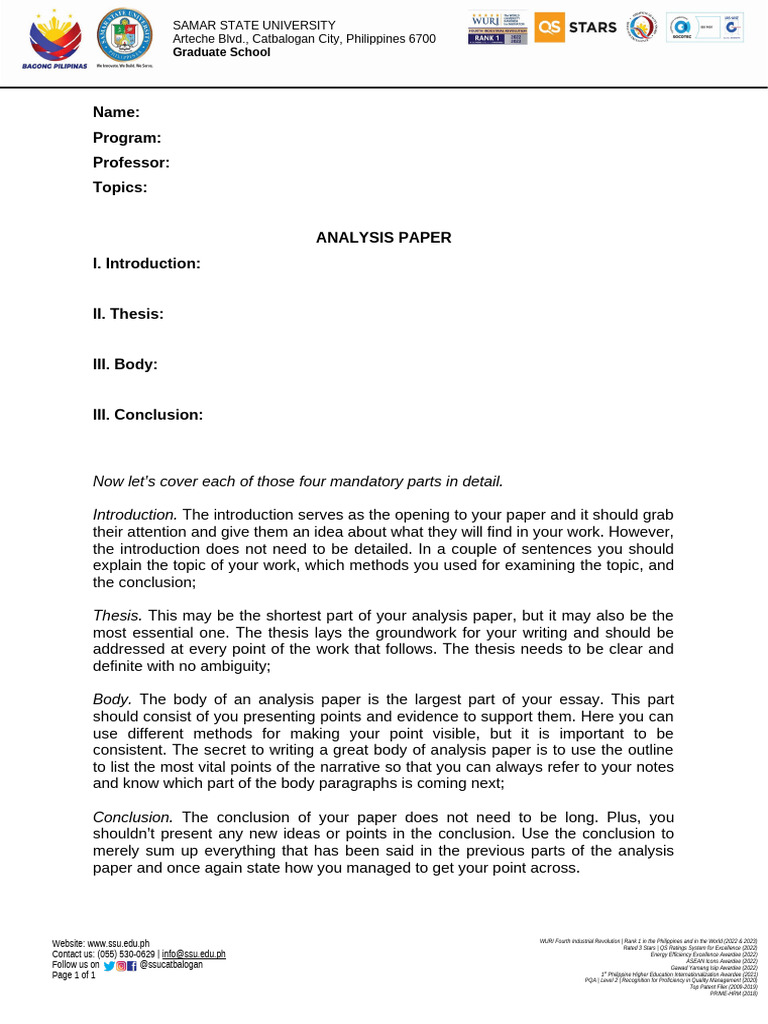 GS - Analysis Paper Outline | PDF