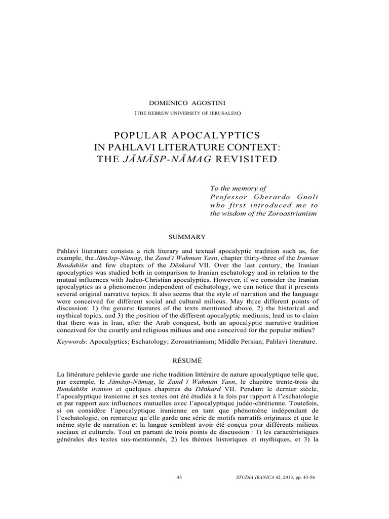 AGOSTINI - 2013 - Popular Apocalyptics in Pahlavi Literature Context | PDF