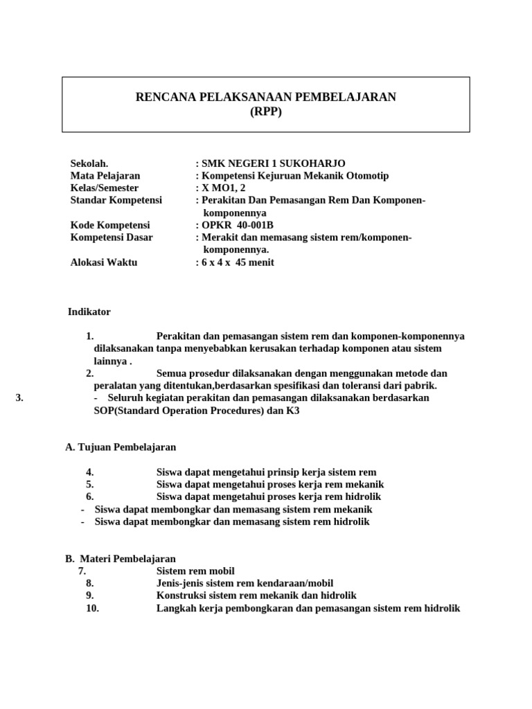 RPP Sistem Rem | PDF