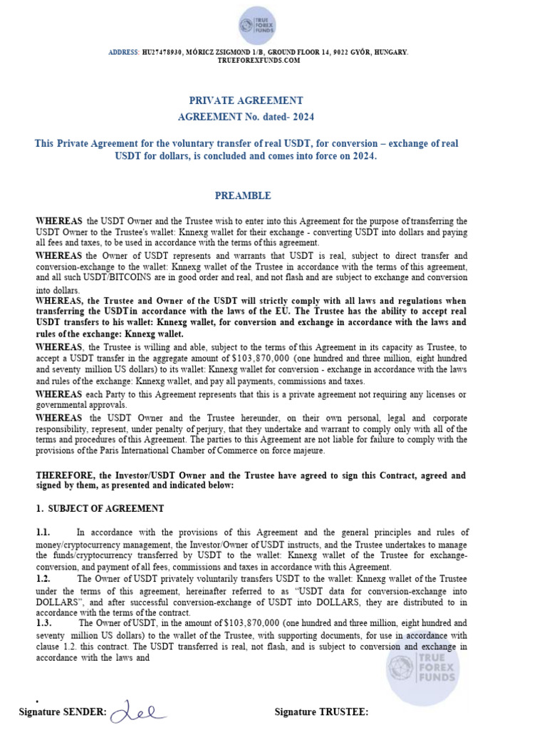 USDT TRANSFER DOA (True Forex Funds) | PDF