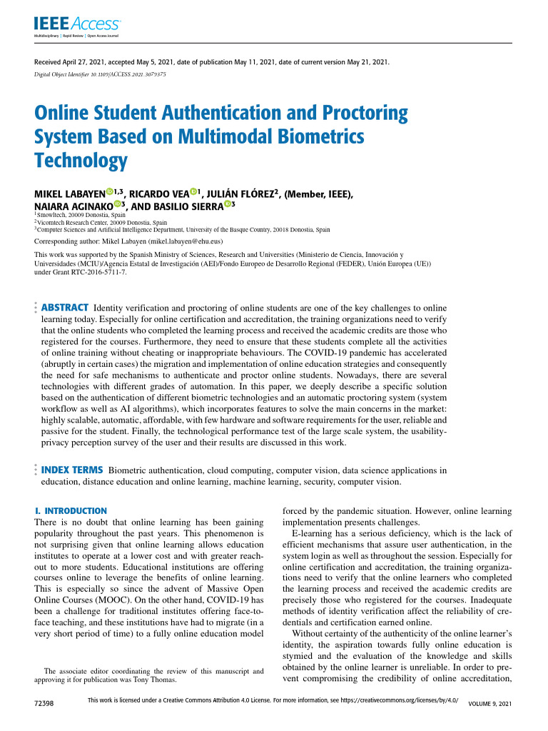 Online Student Authentication and Proctoring System Based On Multimodal Biometrics Technology ...