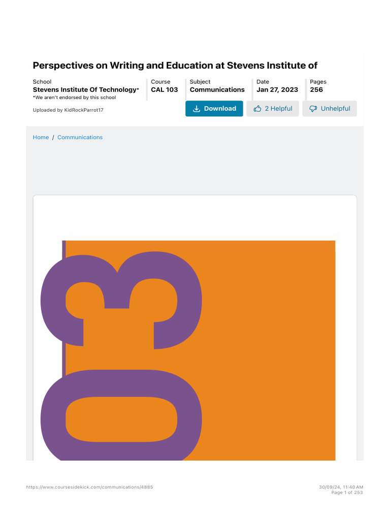 Perspectives On Writing and Education at Stevens Institute of - Course ...