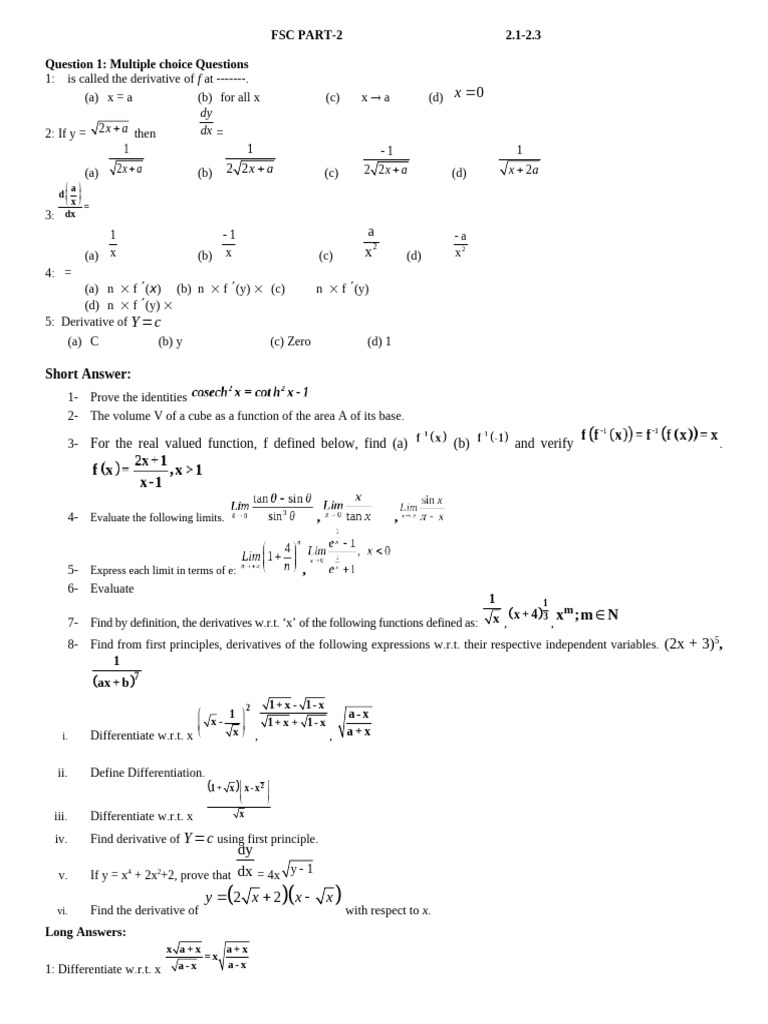 FSC PART 2 Ch # 1 & 2.1-2.3 | PDF