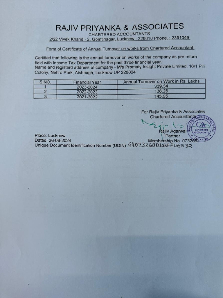 Ca Turnover Certificate | PDF