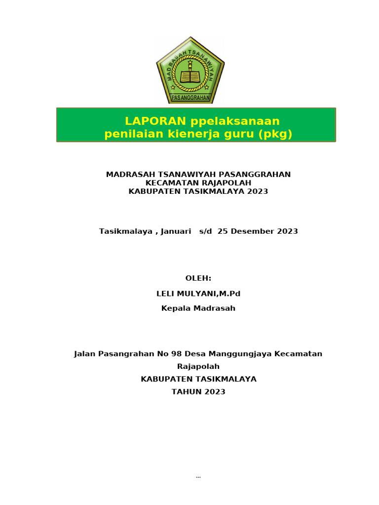 TEMPLATE LAPORAN PKG OLEH KAMAD Mts Pasanggrahan Jan Juni | PDF