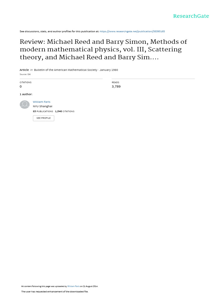 Review Michael Reed and Barry Simon Methods of Mod | PDF