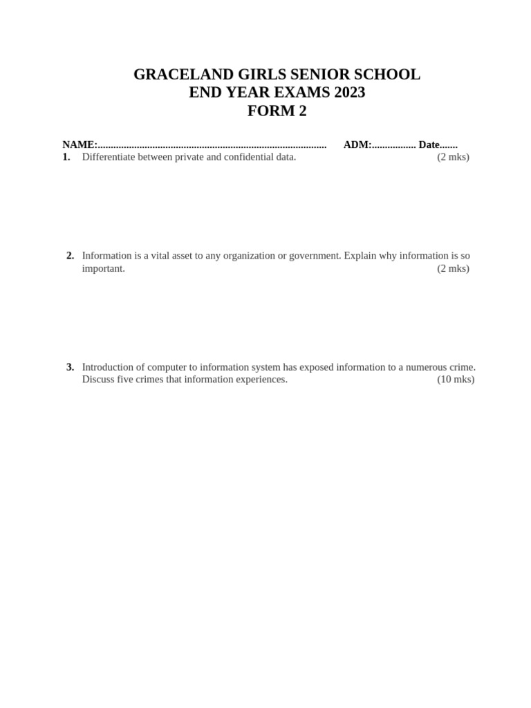 Computer Form 2 End Year Exam | PDF